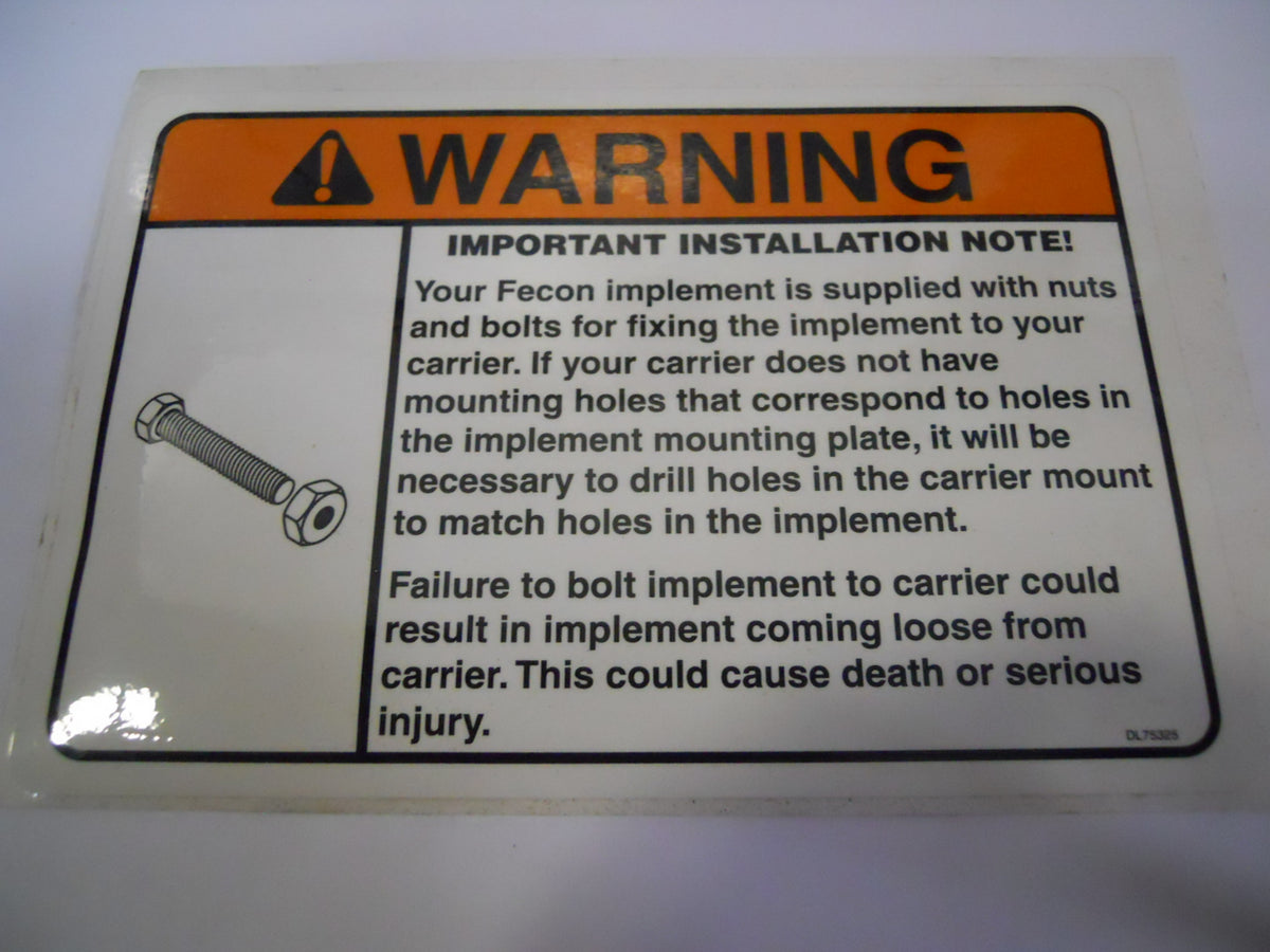 DECAL BOLTING INSTRUCTION WARNING – Shop Fecon